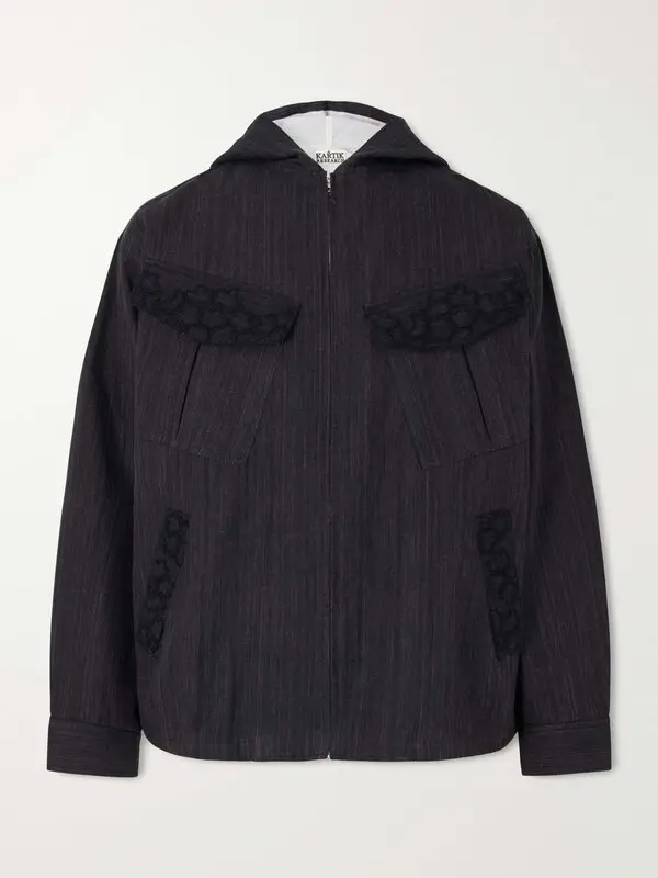 KARTIK RESEARCH Hooded Embroidered Wool And Linen-blend Canvas Jacket