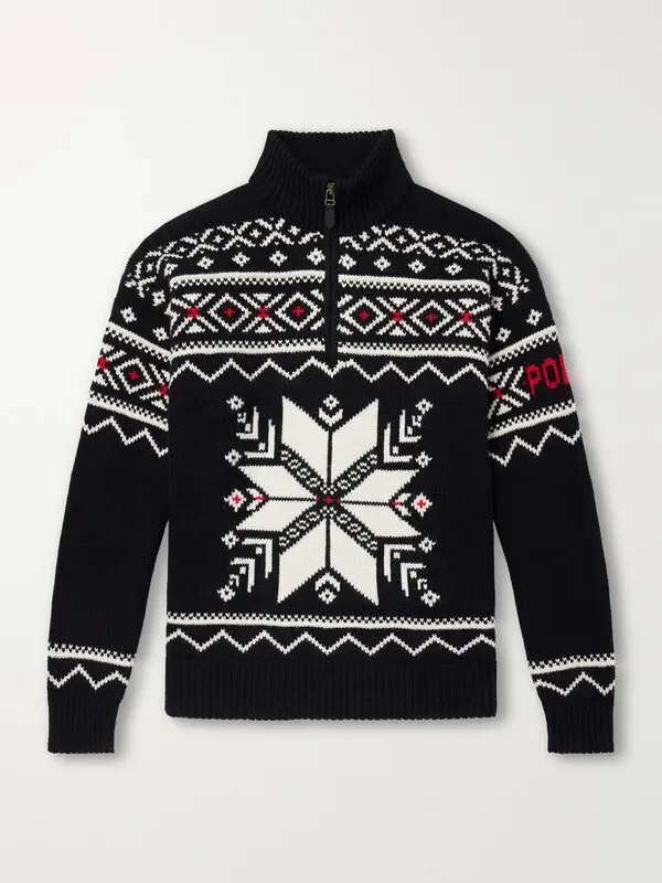 Polo Ralph Lauren Intarsia-knit Wool Half Zip-up Sweater