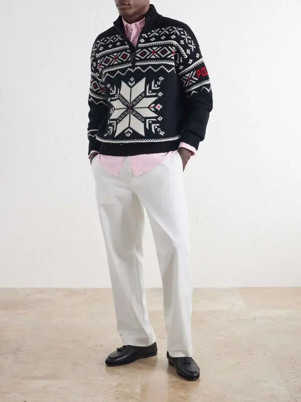 Polo Ralph Lauren Intarsia-knit Wool Half Zip-up Sweater