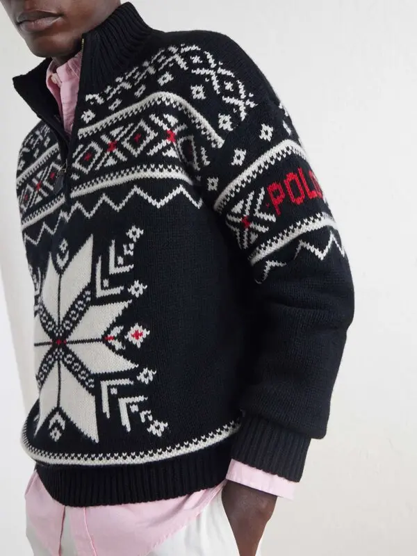 Polo Ralph Lauren Intarsia-knit Wool Half Zip-up Sweater