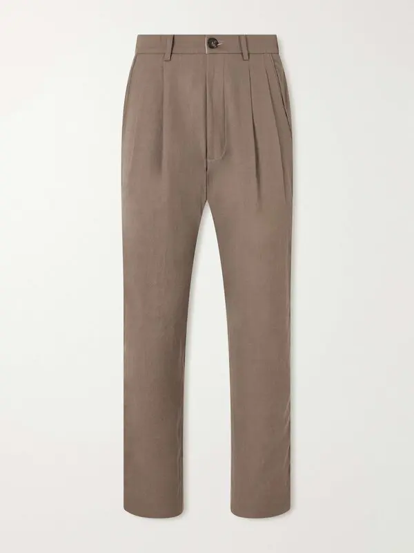 KARTIK RESEARCH Embroidered Pleated Straight-leg Wool-canvas Trousers