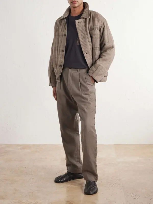 KARTIK RESEARCH Embroidered Pleated Straight-leg Wool-canvas Trousers