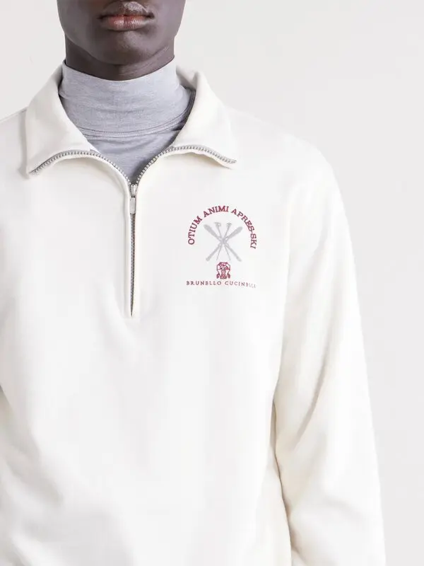 Brunello Cucinelli Logo-embroidered Cashmere-blend Half-zip Ski Mid Layer - Neutrals