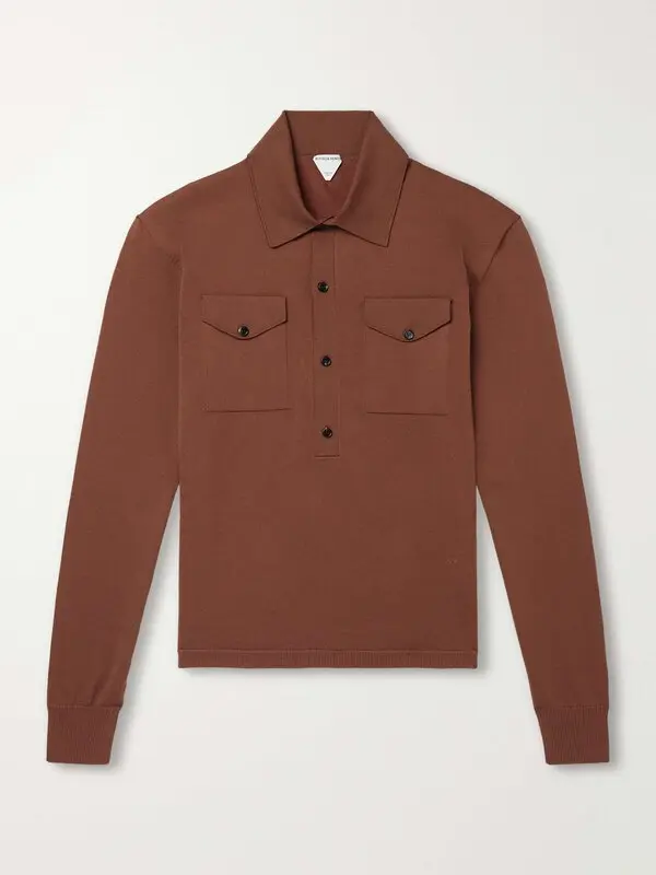 Bottega Veneta Logo-embroidered Wool-blend Polo Sweater - Brown
