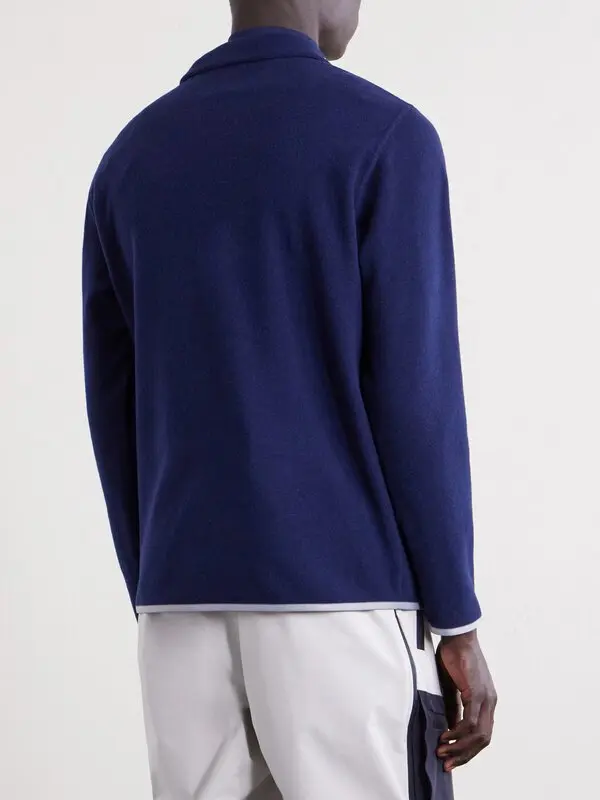 Brunello Cucinelli Logo-embroidered Cashmere And Cotton-blend Half-zip Ski Mid Layer - Blue