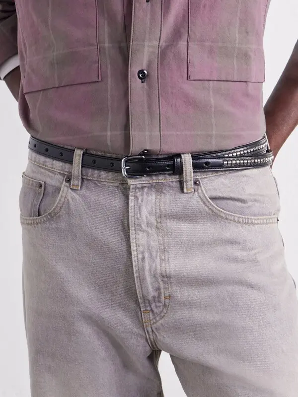 MONITALY Extra Long Clincher 1.5cm Studded Leather Belt