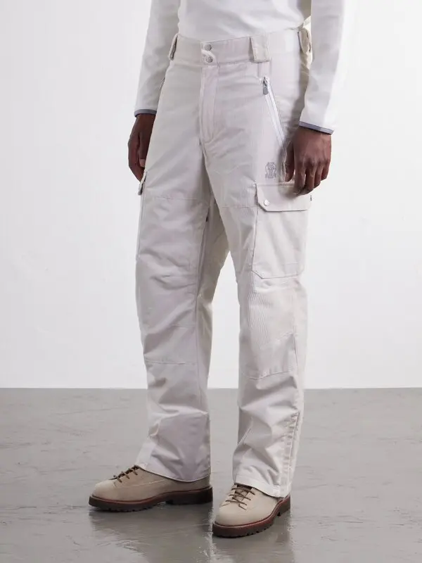 Brunello Cucinelli Straight-leg Logo-embroidered Cotton-corduroy Ski Pants - Neutrals