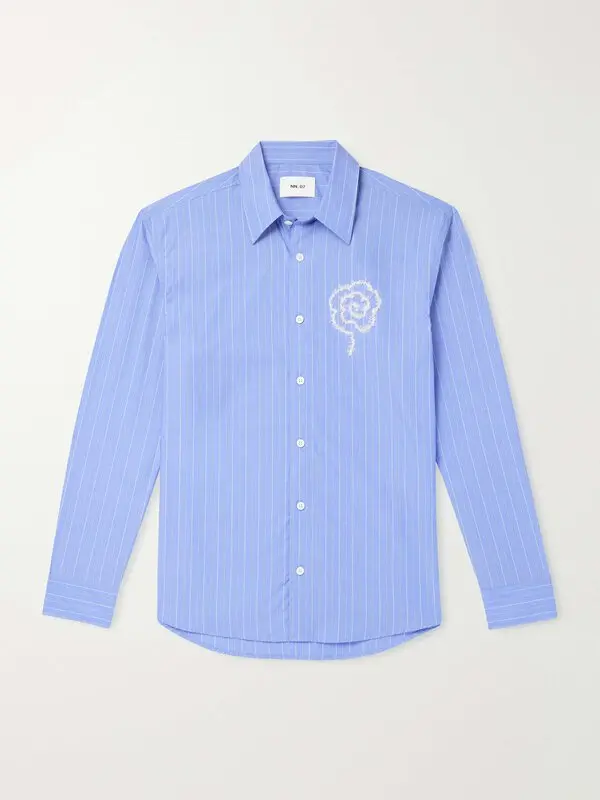 Nn07 Quinsy App 5322 Embroidered Striped Supima Cotton-poplin Shirt