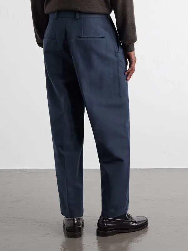 ATON Pleated Tapered Cotton Trousers