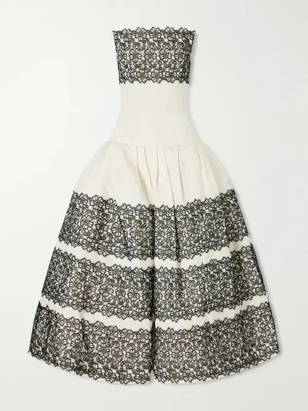 Carolina Herrera Strapless Lace-trimmed Silk-faille Gown - Neutrals