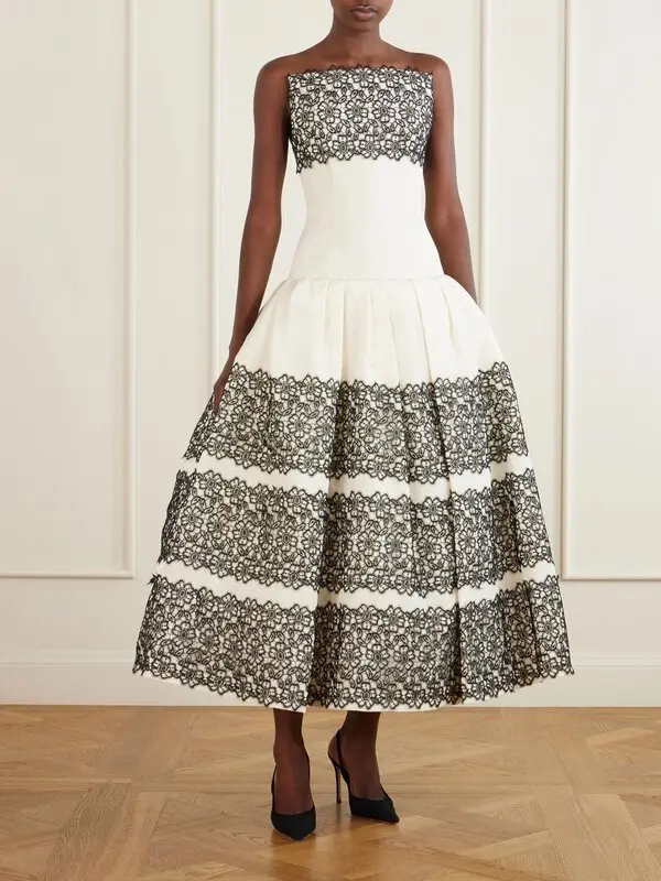 Carolina Herrera Strapless Lace-trimmed Silk-faille Gown - Neutrals