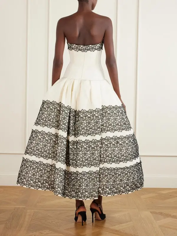 Carolina Herrera Strapless Lace-trimmed Silk-faille Gown - Neutrals
