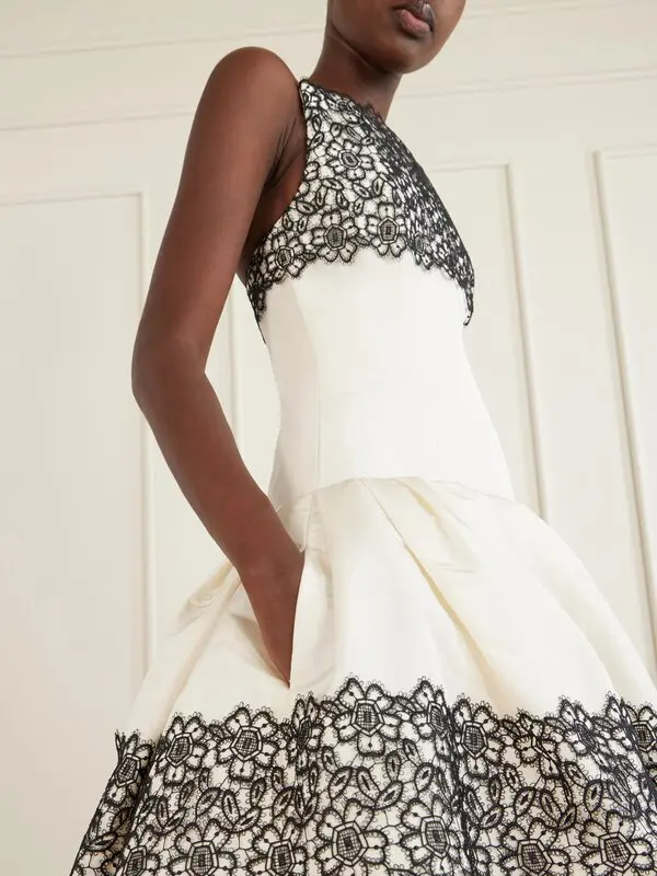 Carolina Herrera Strapless Lace-trimmed Silk-faille Gown - Neutrals