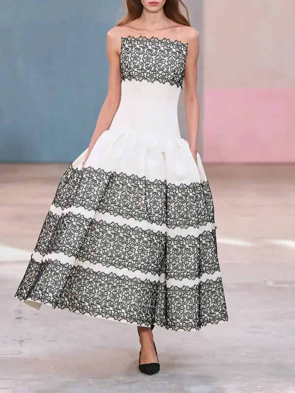 Carolina Herrera Strapless Lace-trimmed Silk-faille Gown - Neutrals