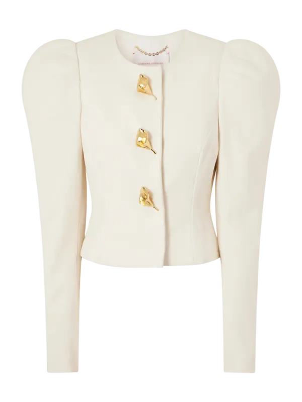 Carolina Herrera Embellished Darted Stretch-wool Crepe Jacket - Neutrals