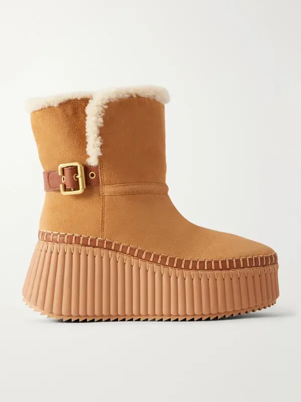 Chloé Nama 14 Shearling-trimmed Suede Ankle Boots - Brown