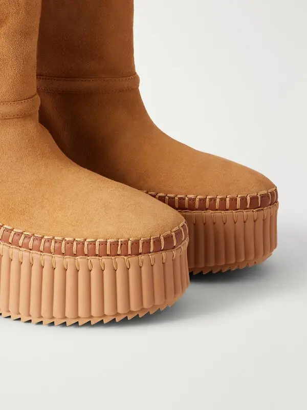 Chloé Nama 14 Shearling-trimmed Suede Ankle Boots - Brown