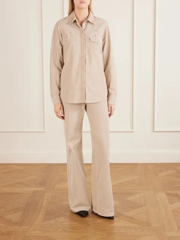 NILI LOTAN Florence Cotton-blend Corduroy Flared Pants - Neutrals