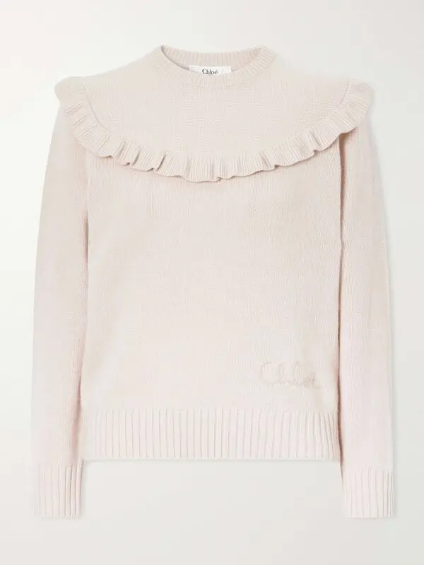 Chloé Ruffled Cashmere And Wool-blend Sweater - Ivory