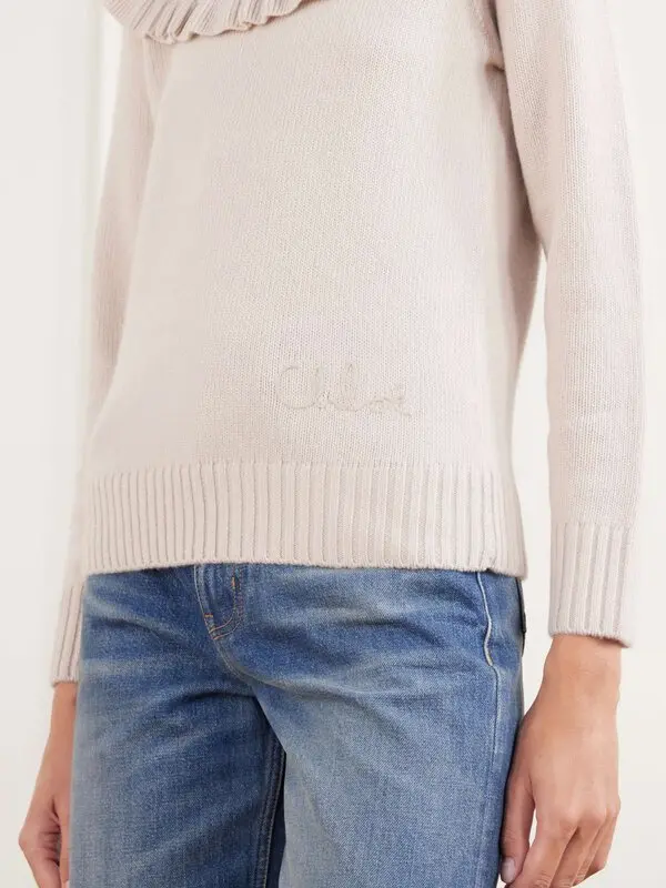 Chloé Ruffled Cashmere And Wool-blend Sweater - Ivory