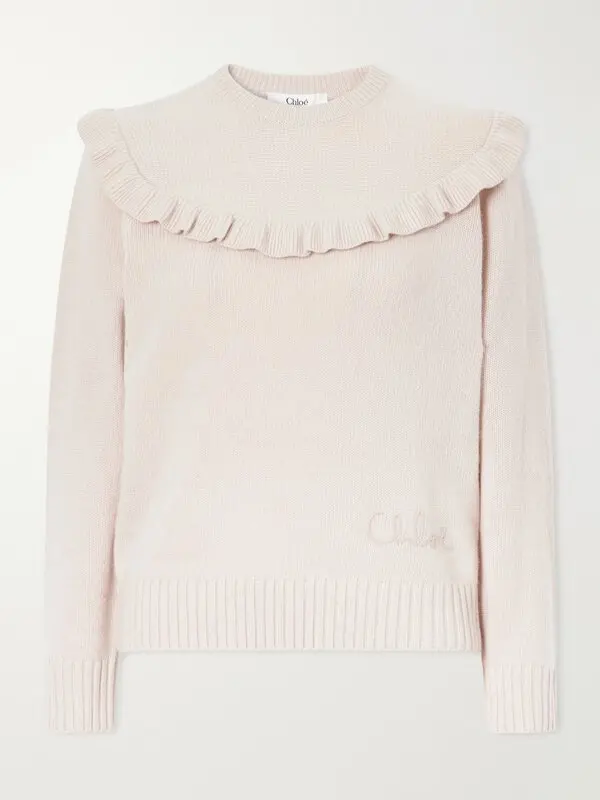 Chloé Ruffled Cashmere And Wool-blend Sweater - Neutrals