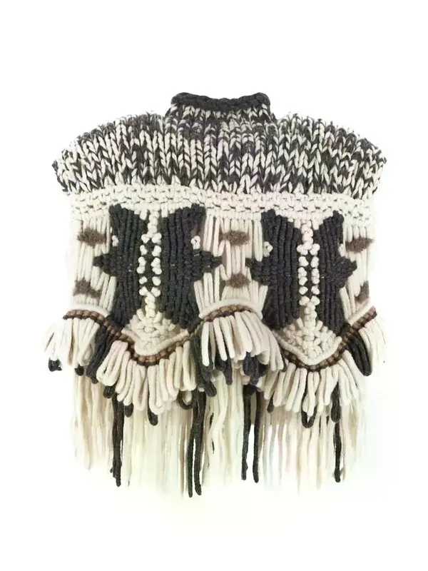 Brunello Cucinelli Fringed-detail Cape - Neutrals