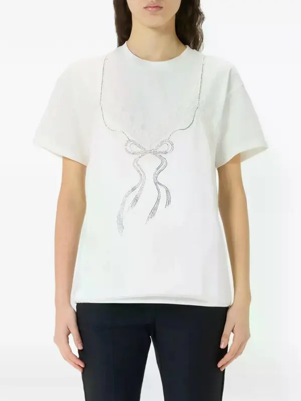Blumarine Lace-appliqué Rhinestone-bow T-shirt