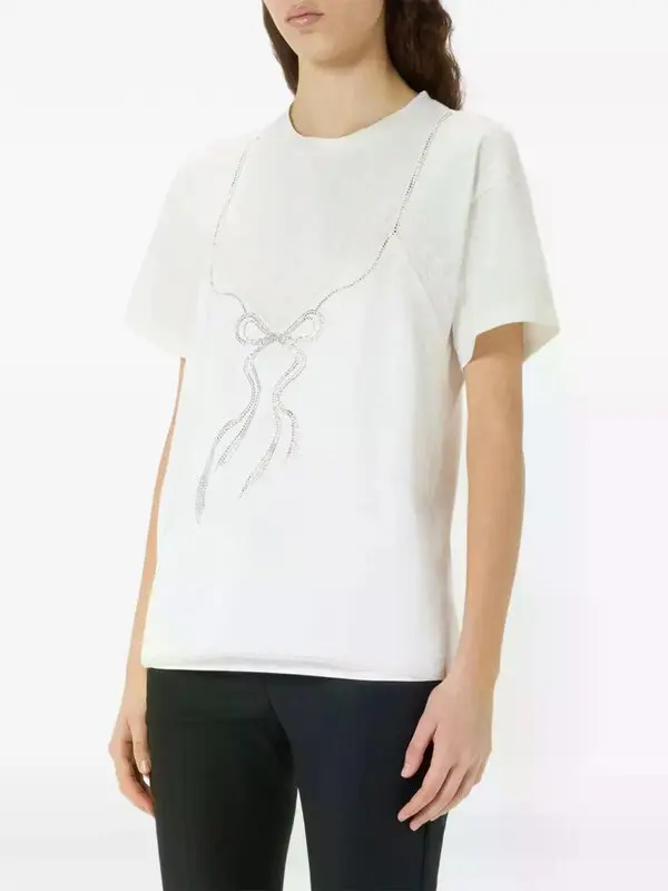 Blumarine Lace-appliqué Rhinestone-bow T-shirt
