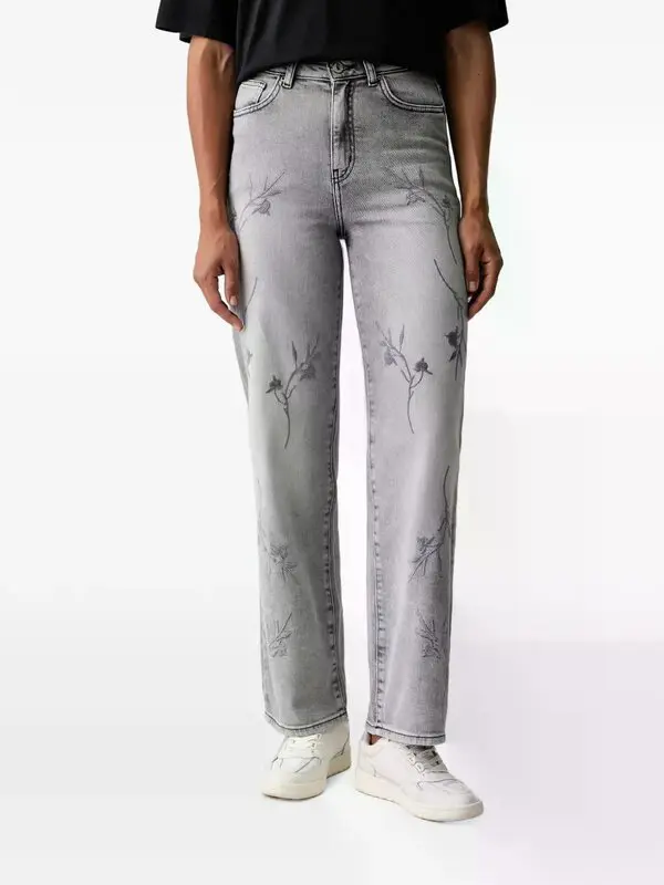 FRACOMINA Floral-embroidered Straight-leg Jeans - Grey