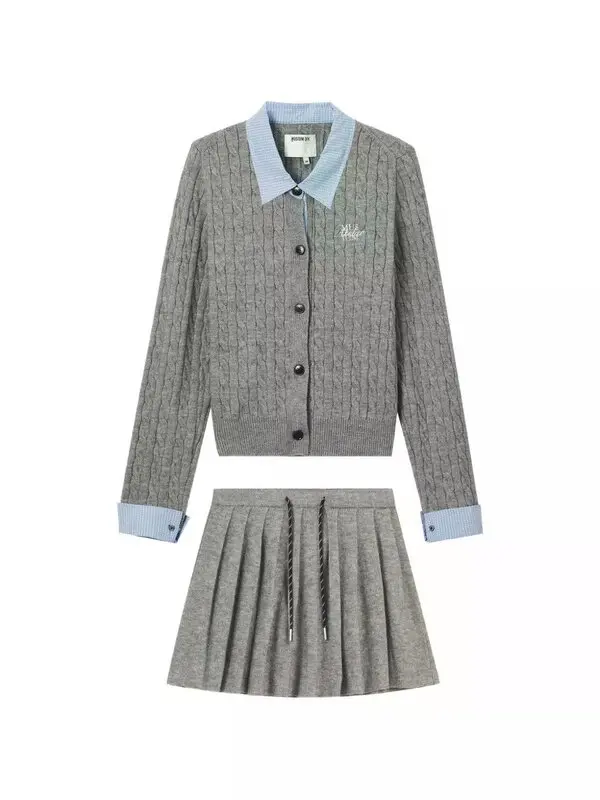 MUSIUM DIV. Cable-knit Lcardigan And Mini Skirt Set