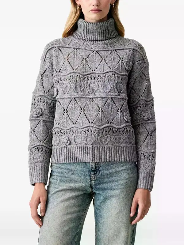 FRACOMINA Pointelle-knit Floral-appliqué Sweater
