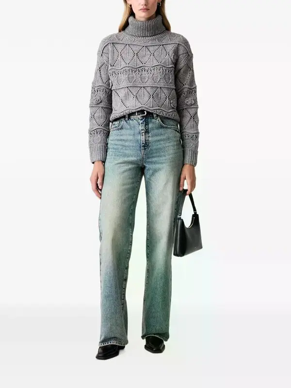 FRACOMINA Pointelle-knit Floral-appliqué Sweater