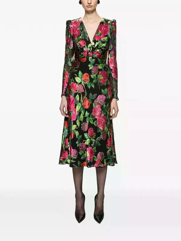NISSA Floral Silk And Viscose Midi Dress