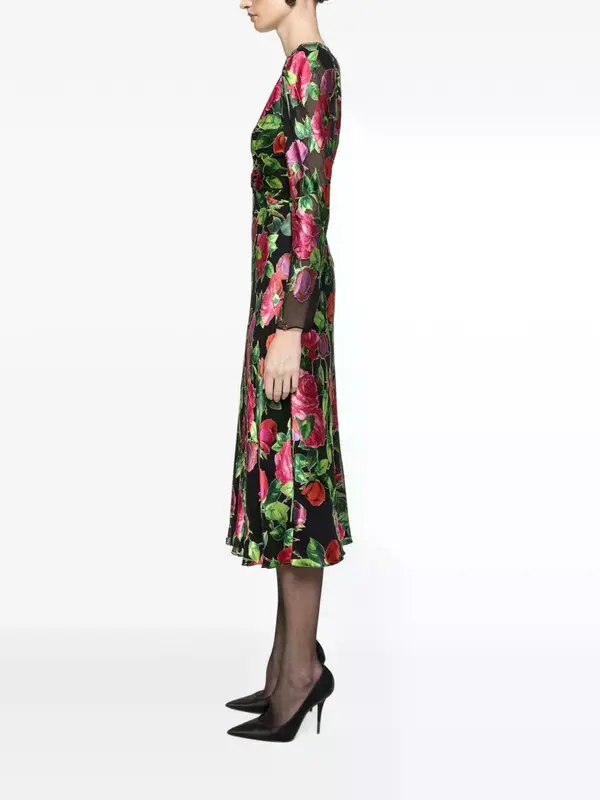 NISSA Floral Silk And Viscose Midi Dress