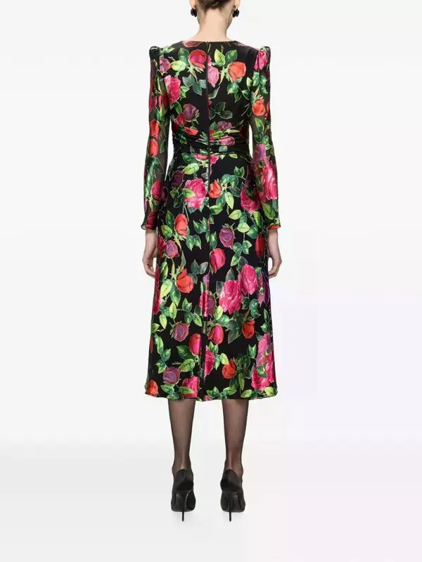 NISSA Floral Silk And Viscose Midi Dress