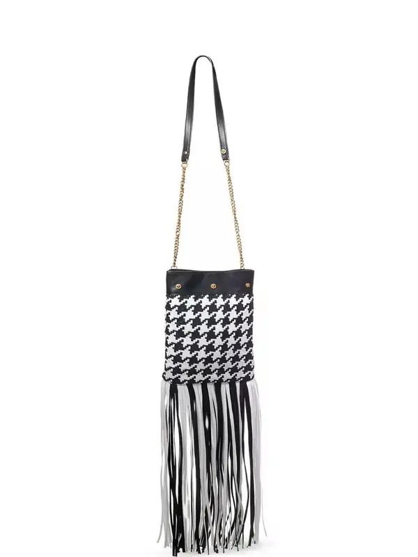 Versace Houndstooth-pattern Fringed-hem Shoulder Bag