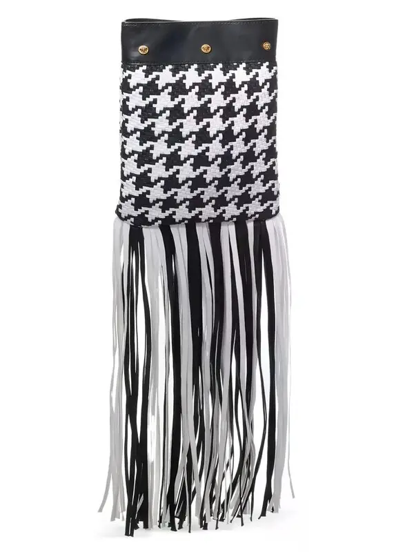 Versace Houndstooth-pattern Fringed-hem Shoulder Bag