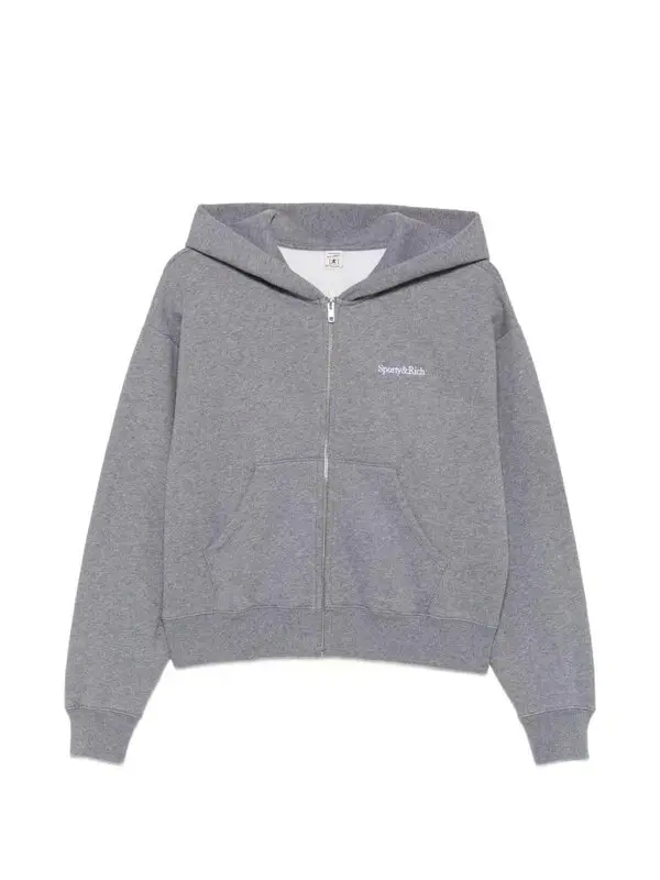 Sporty & Rich Logo-embroidered Zip-up Hoodie - Grey
