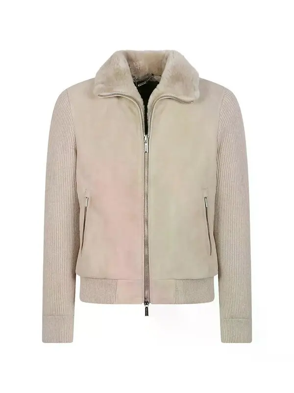 MOORER Shearling-collar Panelled Jacket