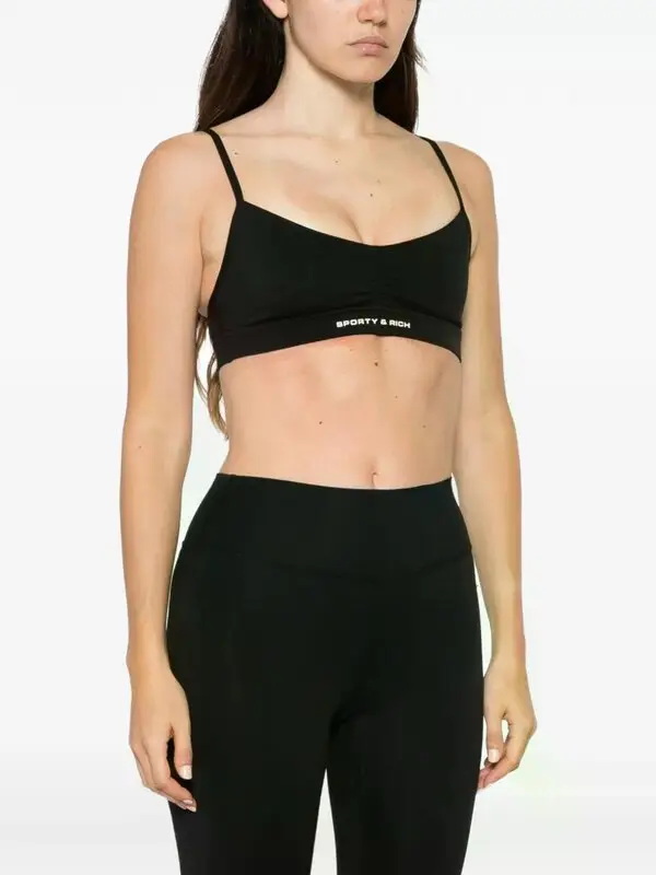 Sporty & Rich Logo-print Ruched Sports Bra