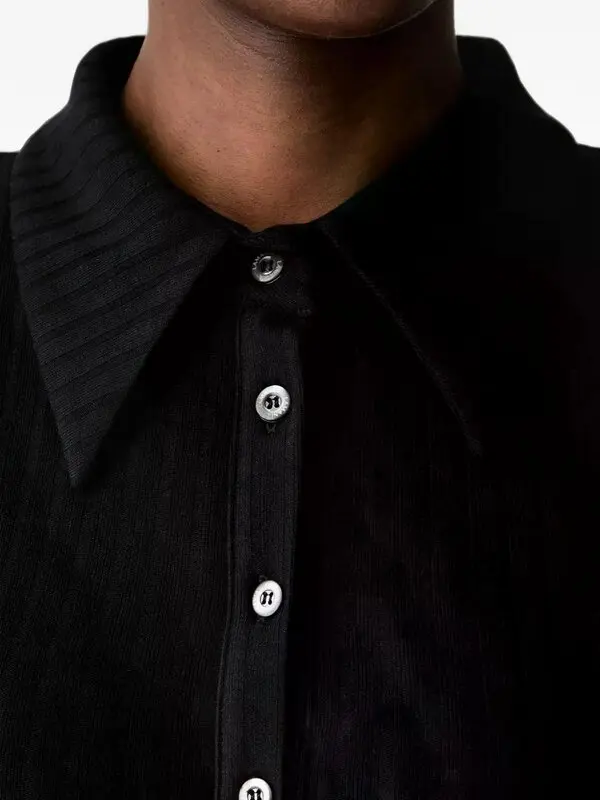 LA MANIA Ribbed-knit Long-sleeve Polo Shirt