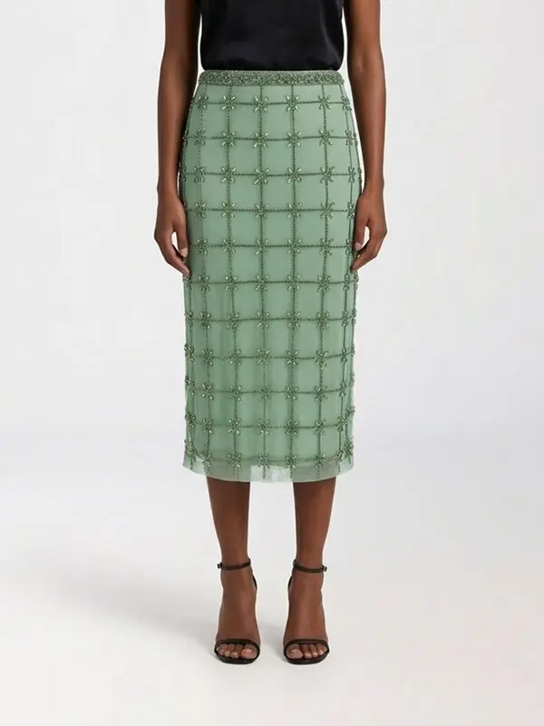 Pinko New Carrieri Embellished Tulle Skirt - Green