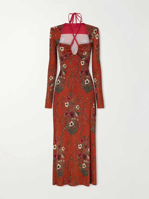 Johanna Ortiz Festive Performance Gathered Floral-print Stretch-jersey Midi Dress - Red
