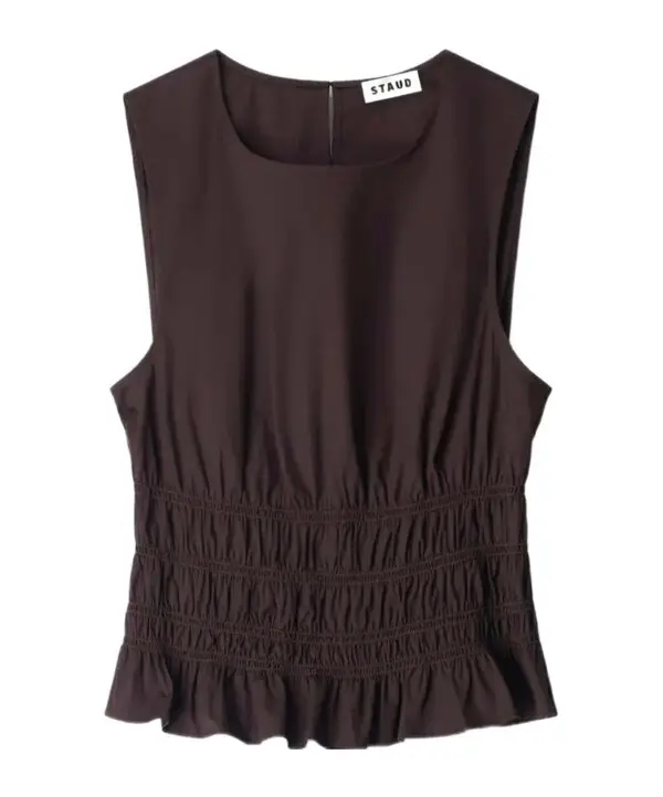 Staud Pleated Ruffle Top - Dark Brown