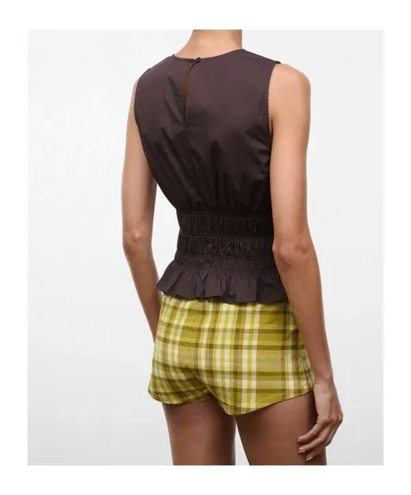 Staud Pleated Ruffle Top - Dark Brown