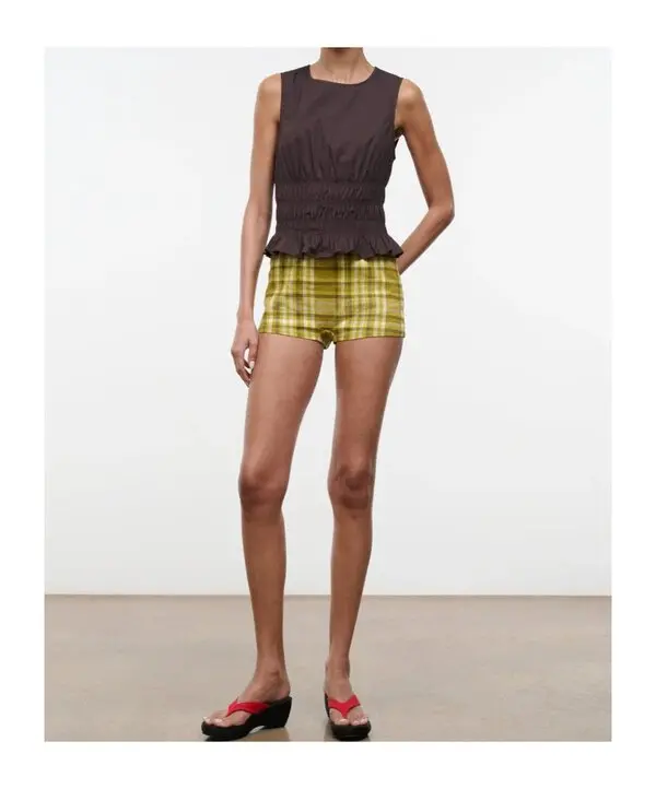 Staud Pleated Ruffle Top - Dark Brown