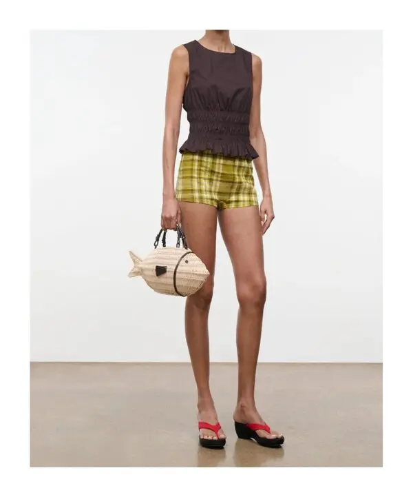 Staud Pleated Ruffle Top - Dark Brown