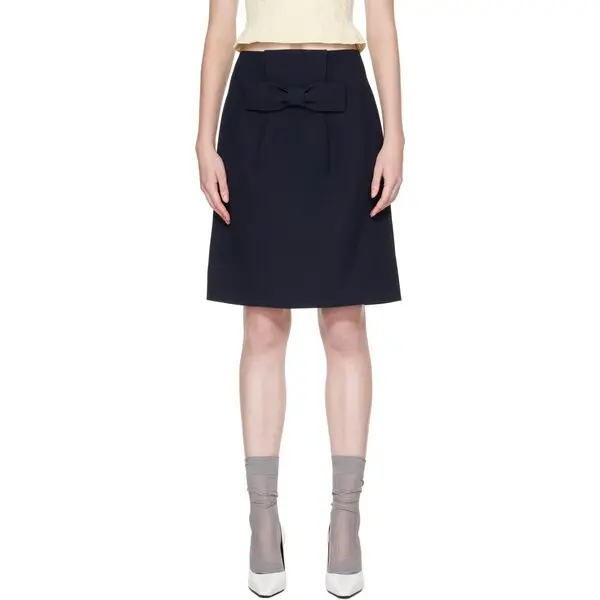 SHUSHU/TONG Bow-detail Wool Skirt - Navy