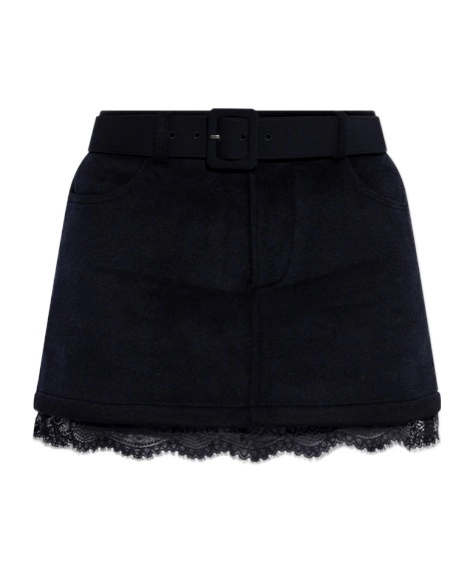 SELF-PORTRAIT Belted Lace-trim Skort Shorts - Navy