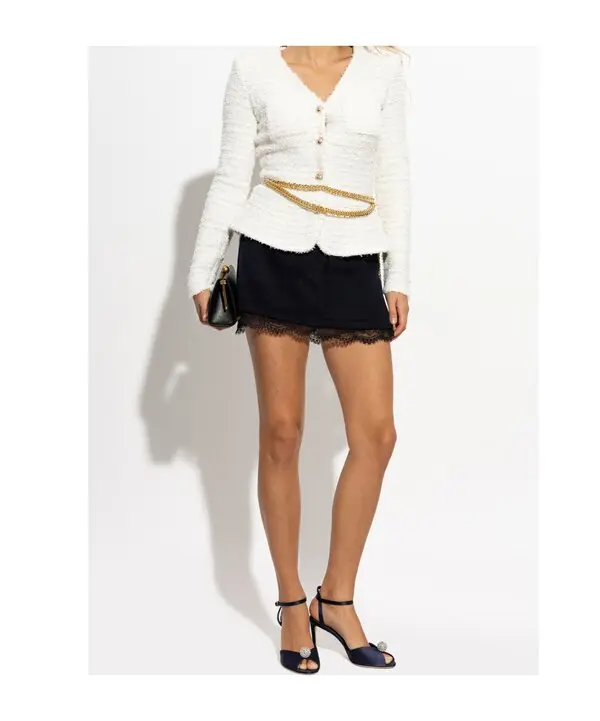 SELF-PORTRAIT Belted Lace-trim Skort Shorts - Navy